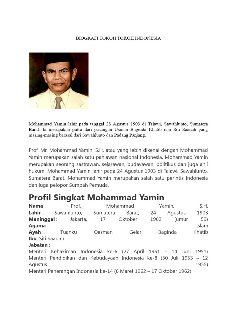 Biografi Mohammad Yamin Pahlawan Nasional Pdf Politik Sejarah