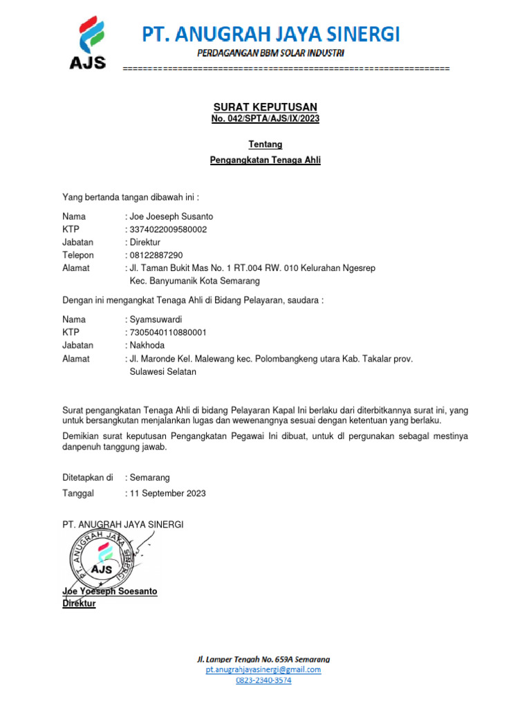 Surat Pengangkatan Tenaga Ahli | PDF