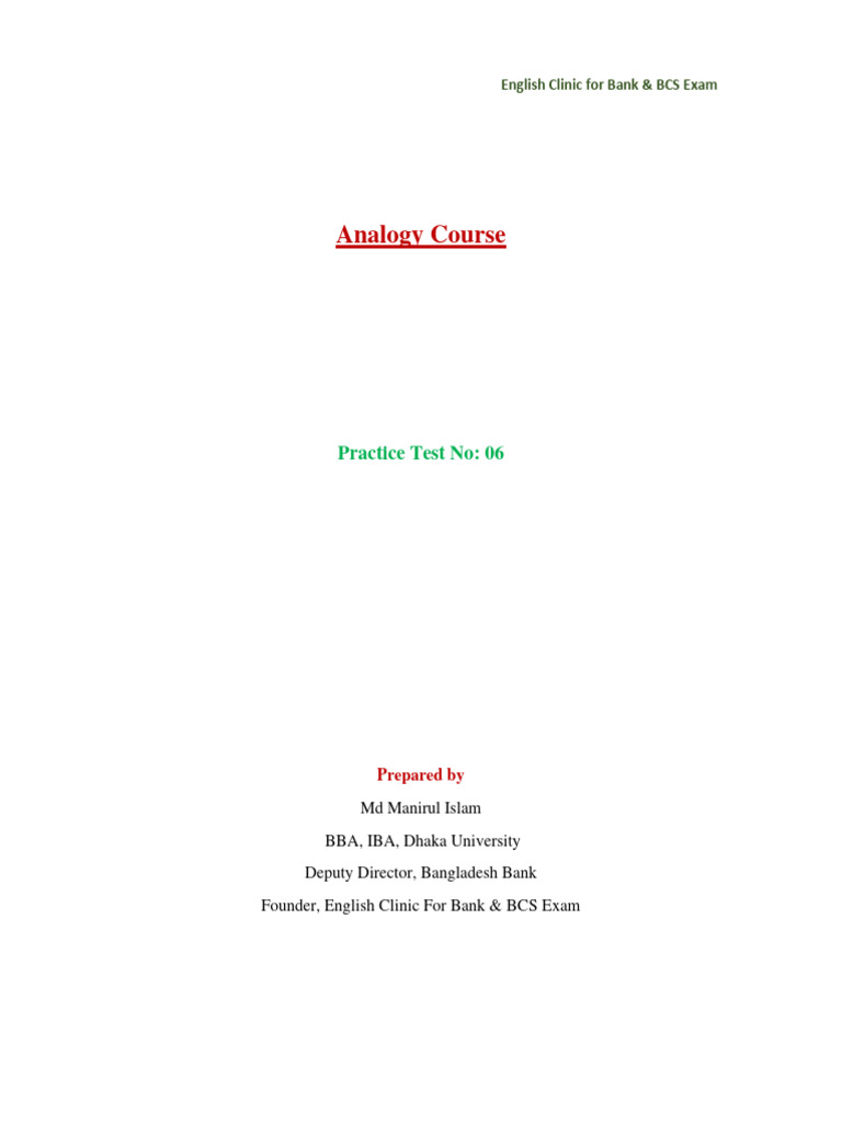 Analogy Practice Test No. 06 | PDF
