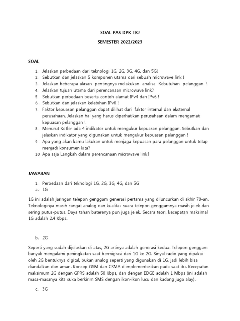 Soal Pas DPK X TKJ SMT 1 | PDF