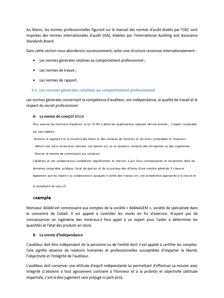 Normes d'Audit au Maroc : Guide Complet | PDF | Audit | Comptabilité