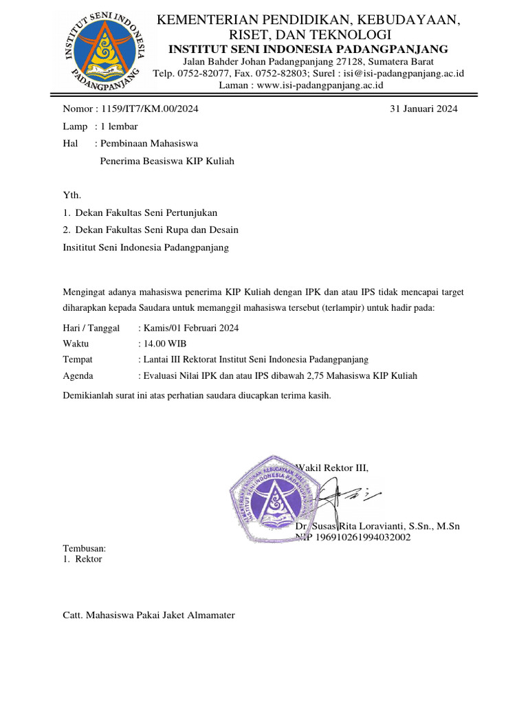 Surat Pemanggilan Mahasiswa | PDF