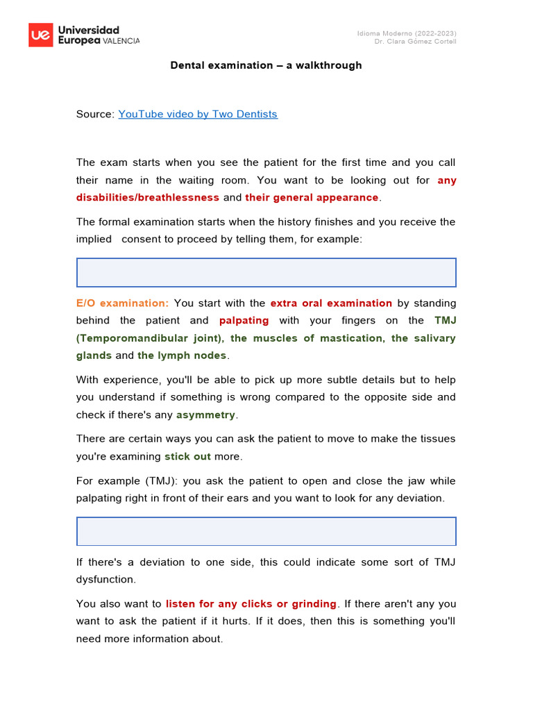 DENTAL EXAMINATION - Transcript - Tagged | PDF | Neck | Medical Specialties