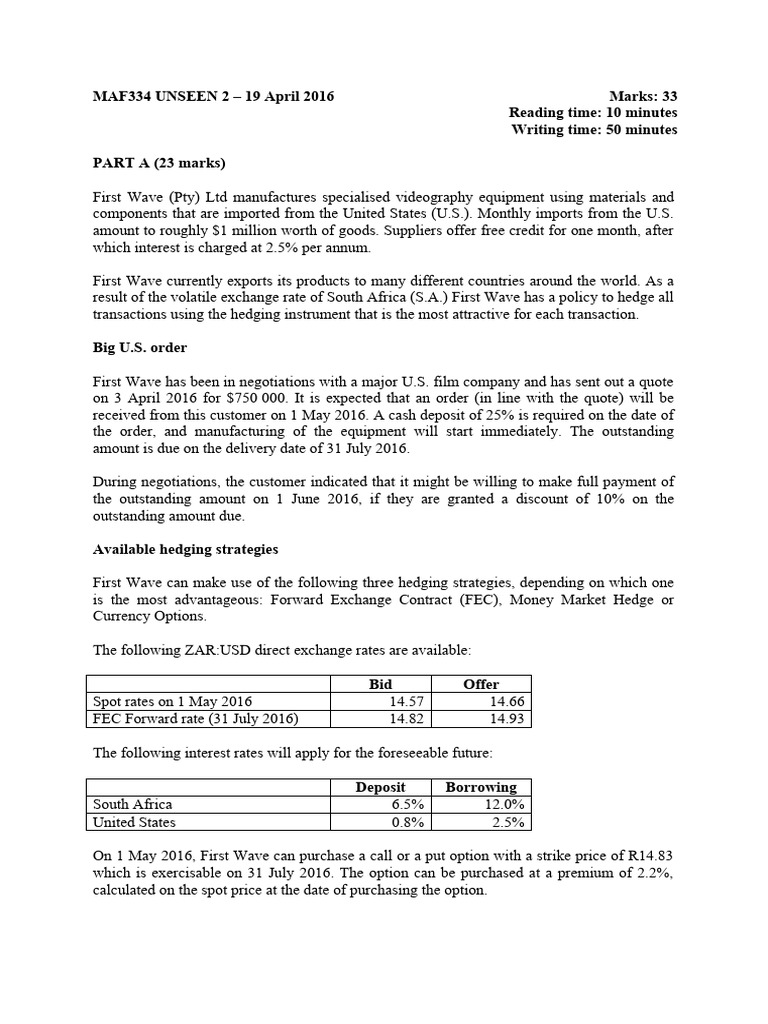 Maf334 Unseen 2 | PDF | Hedge (Finance) | Option (Finance)