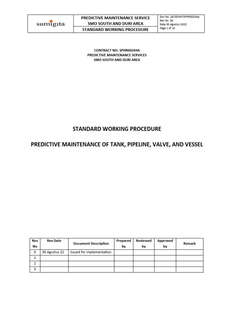 SWP For Predictive Maintenance of Tank, Pipeline, Valve, & Vessel (2022 ...