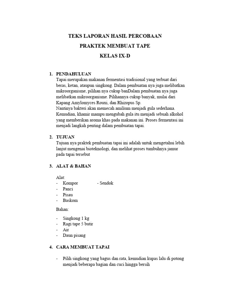 Cara Praktis Membuat Tapai Singkong | PDF | Teknologi & Rekayasa