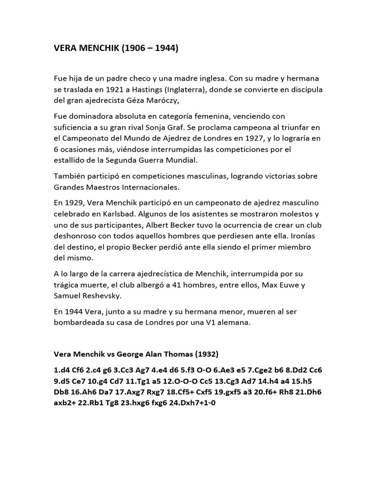 Vera Menchik 2 | PDF