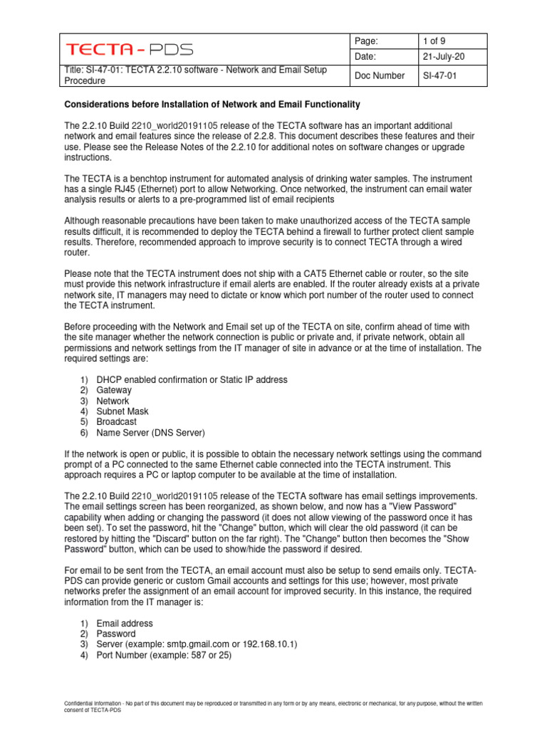 TECTA Network & Email Setup Guide | PDF | Computer Network | Ip Address