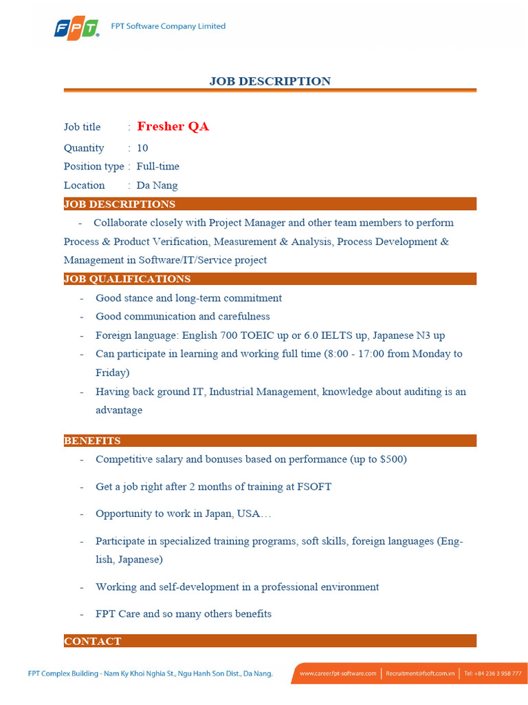 JD Fresher QA 2024 | PDF