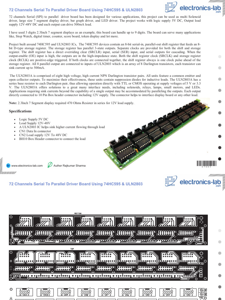 72 Channel Serial To Parallel Driver 74HC595 and ULN2803 | PDF ...
