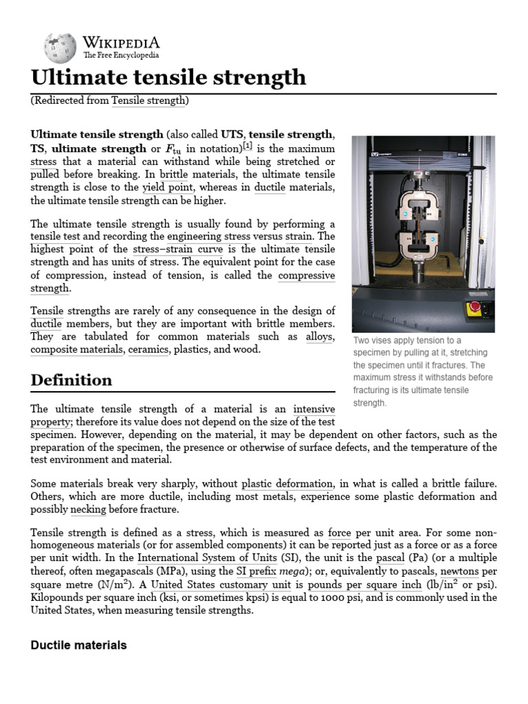 Ultimate Tensile Strength Explained | PDF | Ultimate Tensile Strength | Deformation (Engineering)