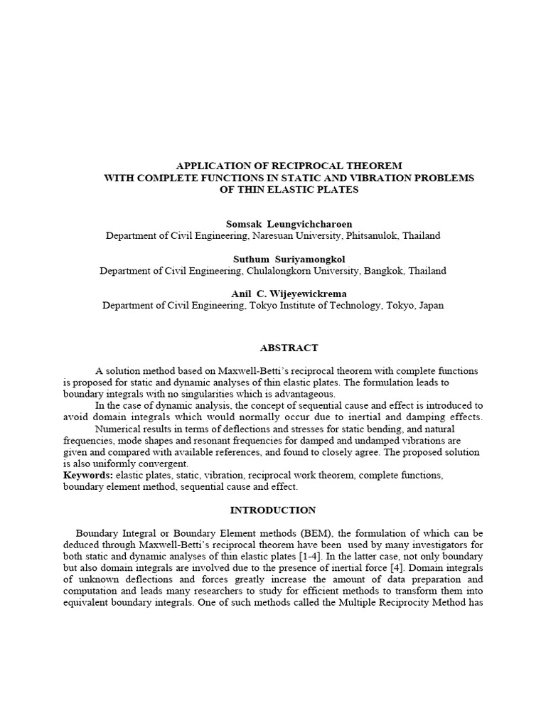 Application of Reciprocal Theorem With Complete Functions in Static and Vibration Problems of ...