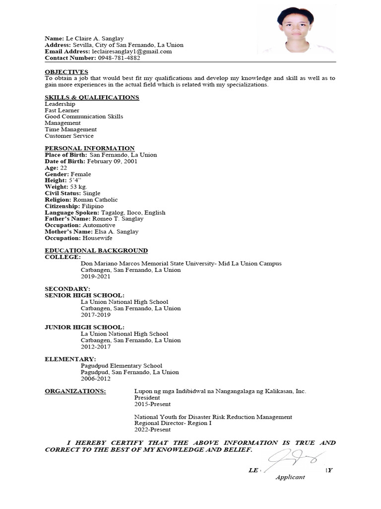 Resume Certification Statement | PDF | Career & Growth | Social Science