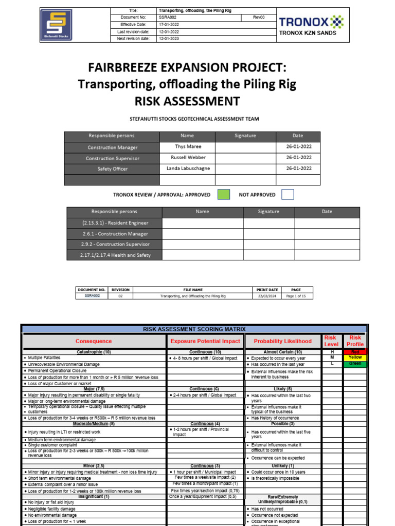 RA002 Transport, and Offloading The Piling Rig | PDF | Risk | Risk ...
