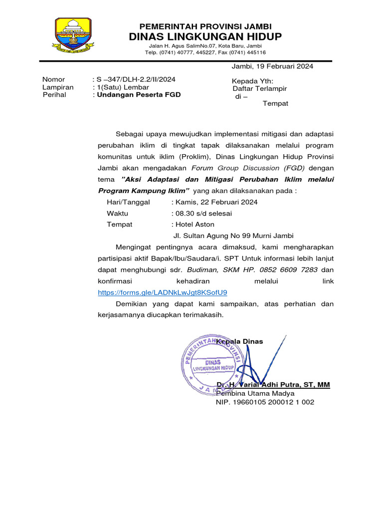 Surat FGD - Proklim - Feb2024 | PDF