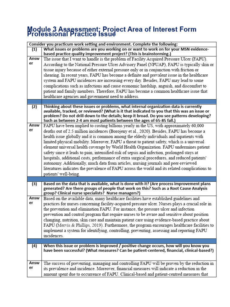 NR520 Module 3 Assessment Project Area of Interest Form | PDF | Nursing | Health Care