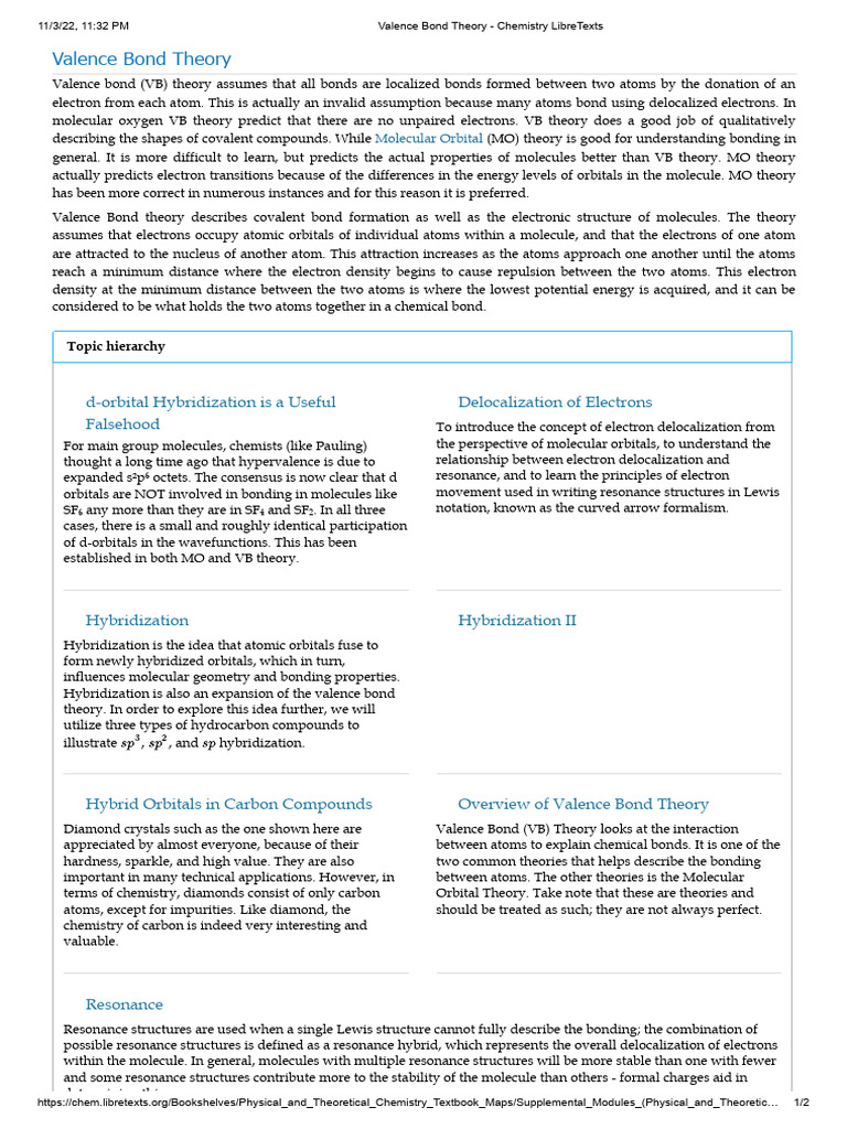 Valence Bond Theory - Chemistry LibreTexts | PDF | Chemical Bond ...