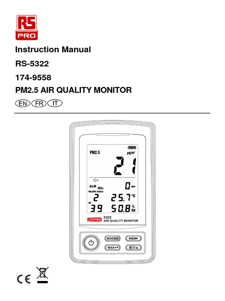 Instruction Manual RS-5322 174-9558 Pm2.5 Air Quality Monitor | PDF | Volatile Organic Compound ...