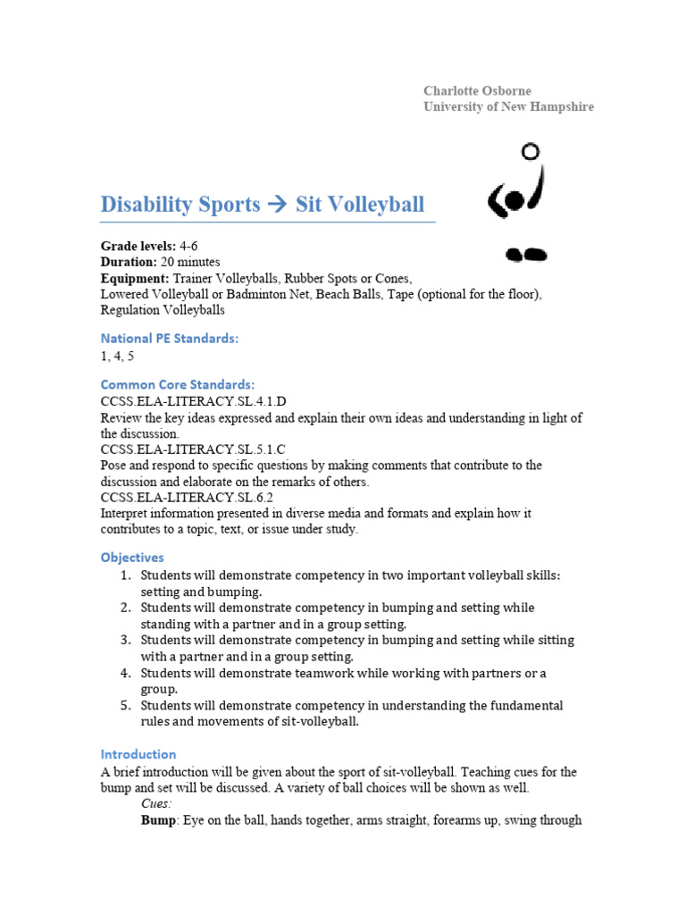 Sit Volleyball Activities for Grades 4-6 | PDF | Volleyball