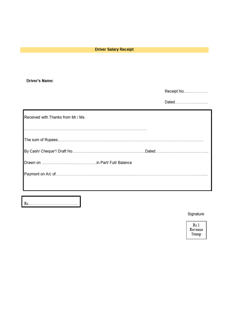 Driver Salary Receipt Template | PDF