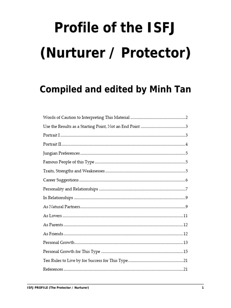 Profile of The ISFJ (Nurturer - Protector) - Digital Citizen | PDF | Personality Type ...