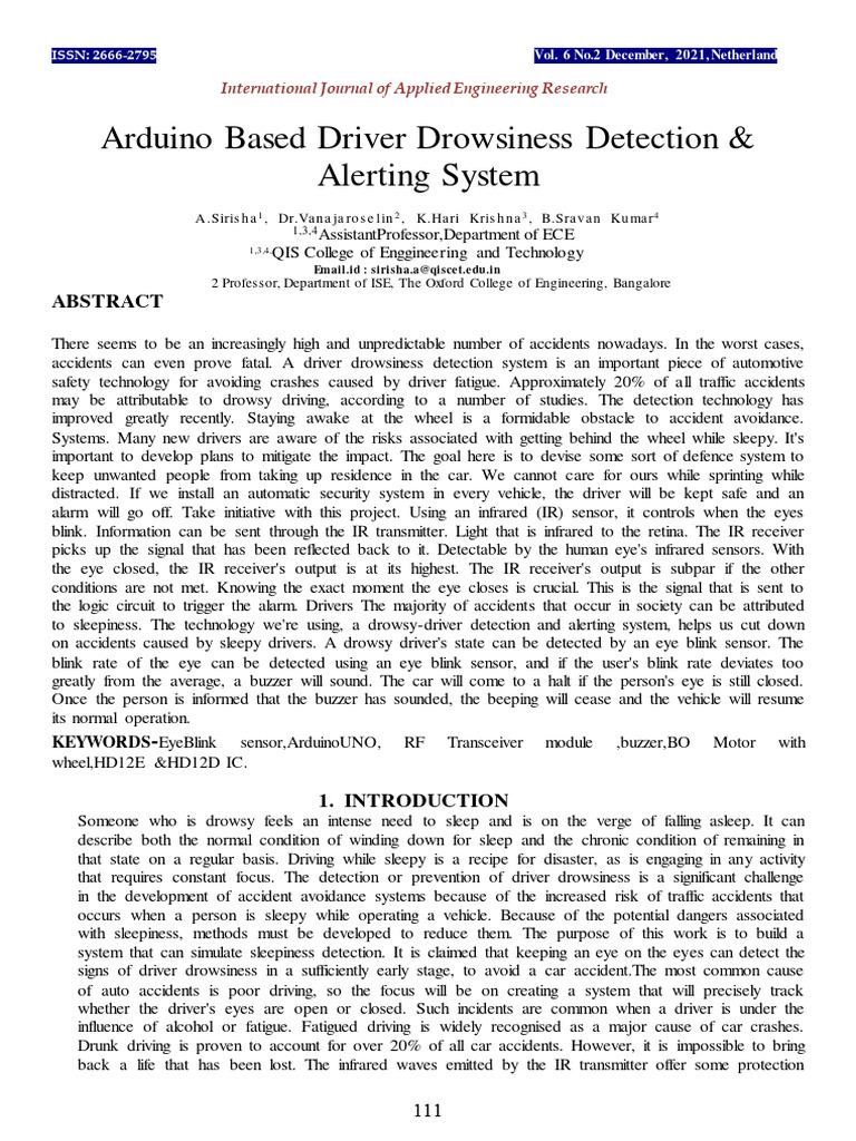 Arduino Based Driver Drowsiness Detection & Alerting System - Pagenumber | PDF | Arduino | Computing