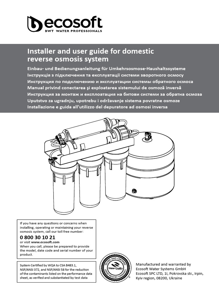 Manual Ecosoft Reverse Osmosis Filter | PDF | Water Purification | Water