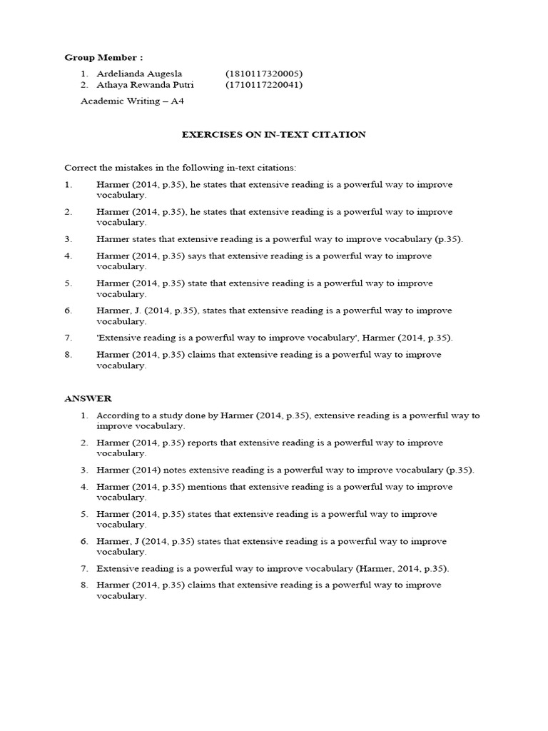 Academic Writing - In-Text Citation | PDF