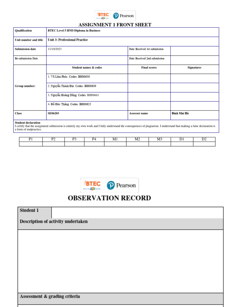 VuLamPhucBH00630-Assignment-1-frontsheet lập kế hoạch | PDF | Nonverbal Communication ...