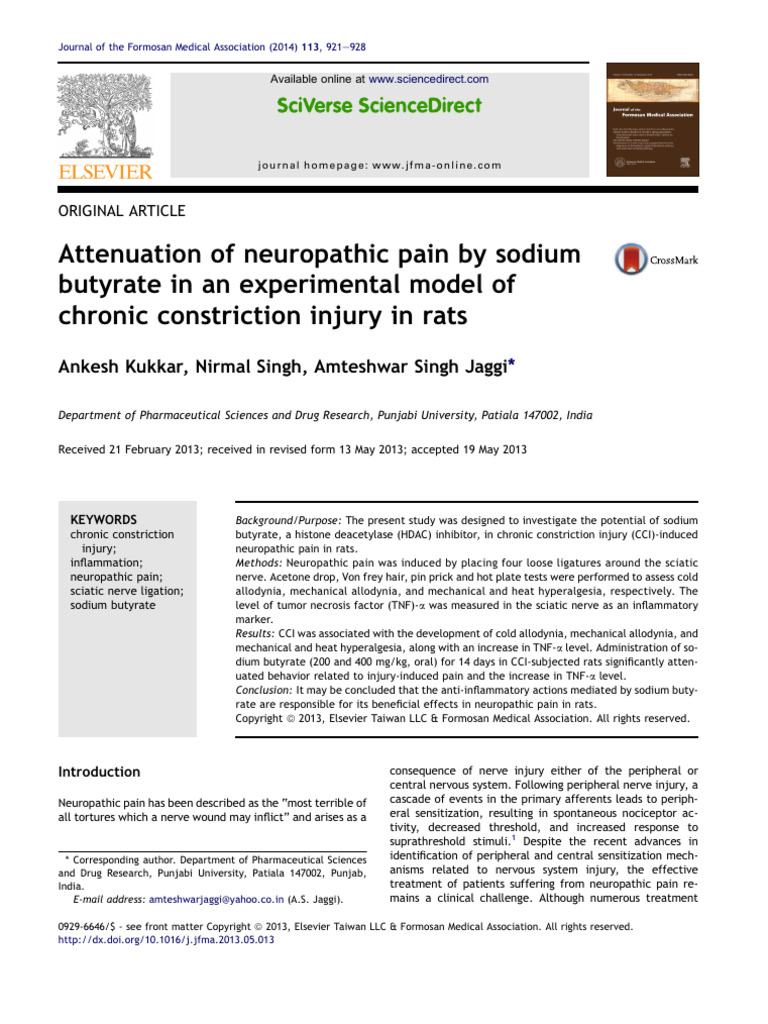 Sodium Butyrate Dose | PDF | Pain | Peripheral Neuropathy