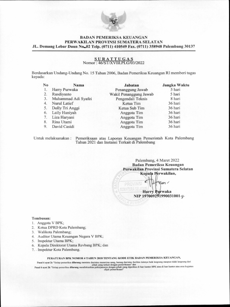 B. Lampiran 1 - Surat Tugas BPK | PDF