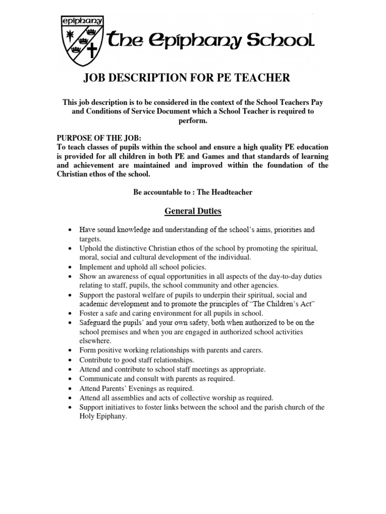 PE Teacher Job Description | PDF | Learning | Teachers