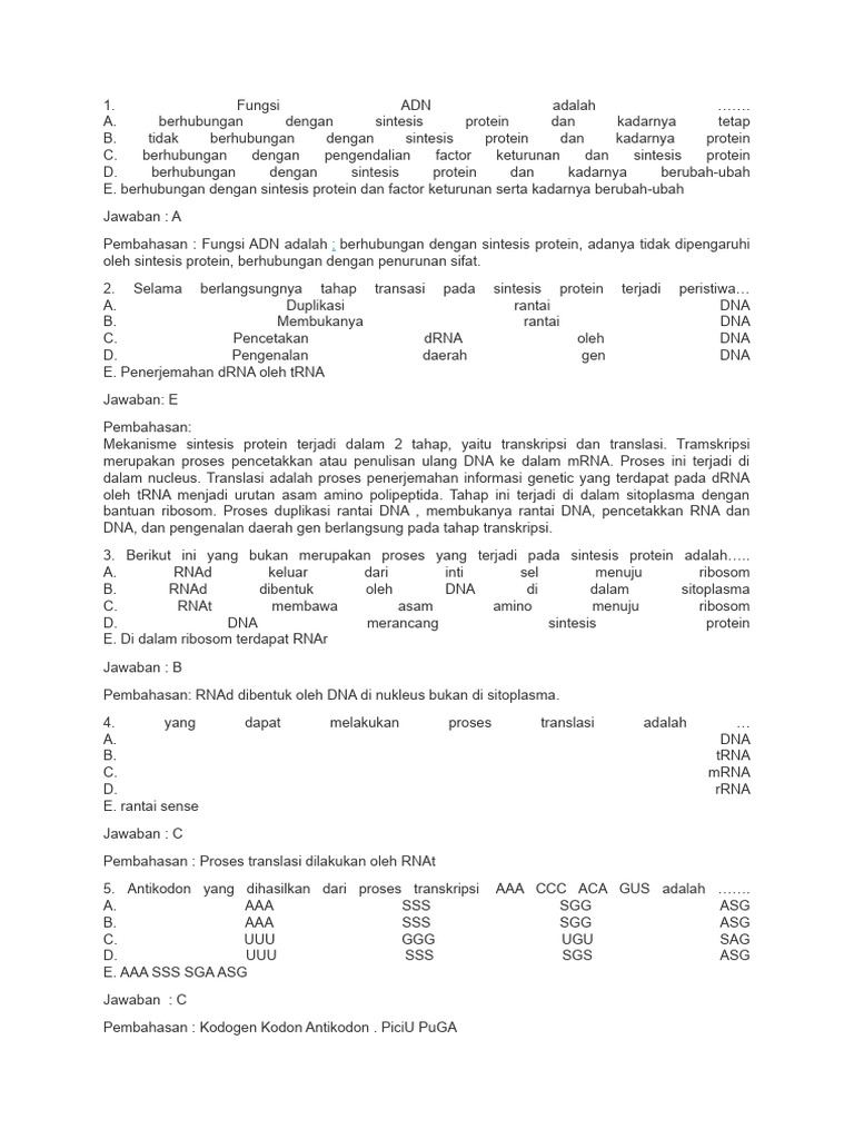 10 Soal Sintesis Protein | PDF