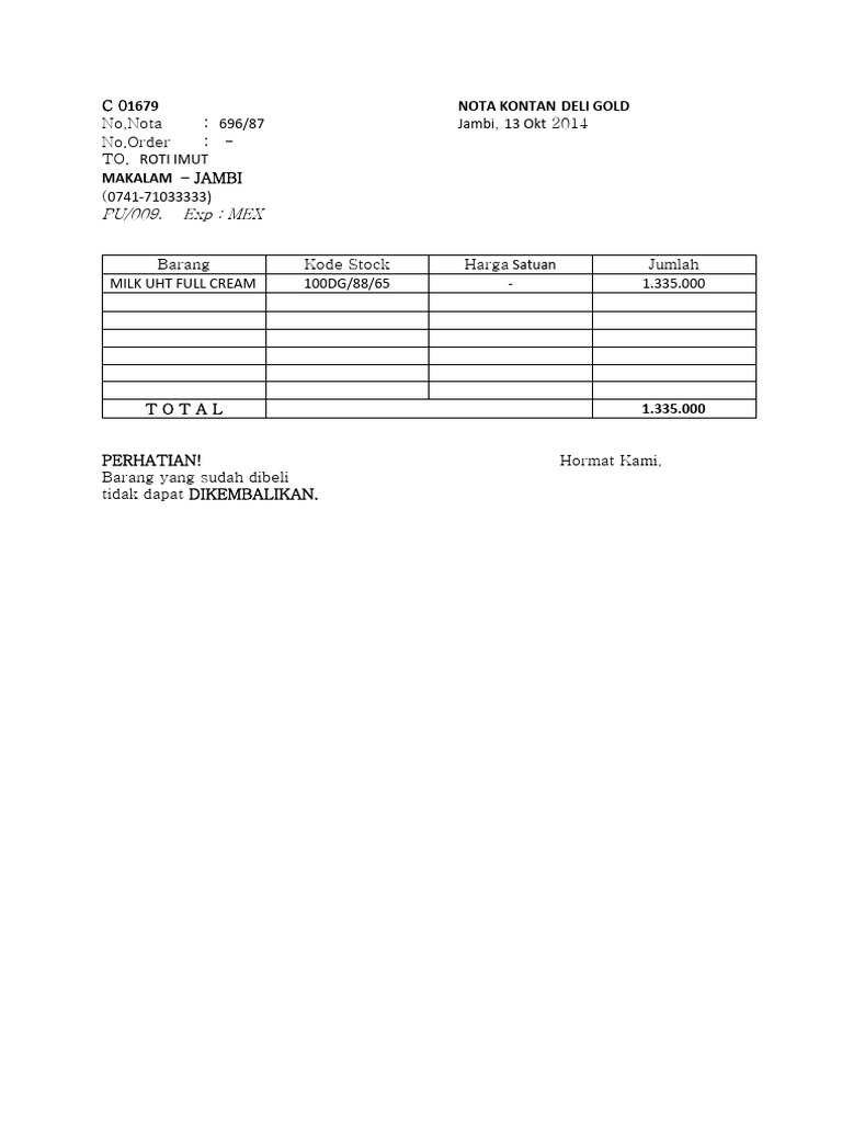 Nota Pembelian Deli Gold Jambi | PDF