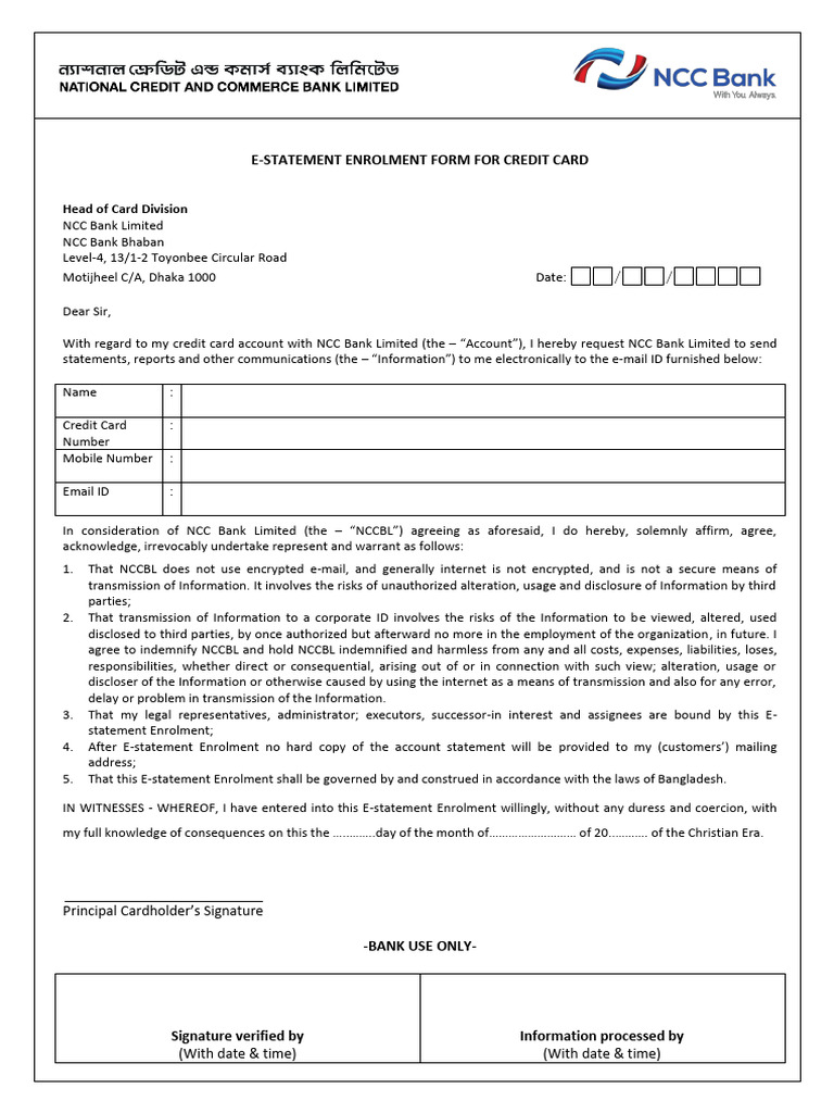 Card E Statement Enrolment Form For Credit Card | PDF | Credit Card