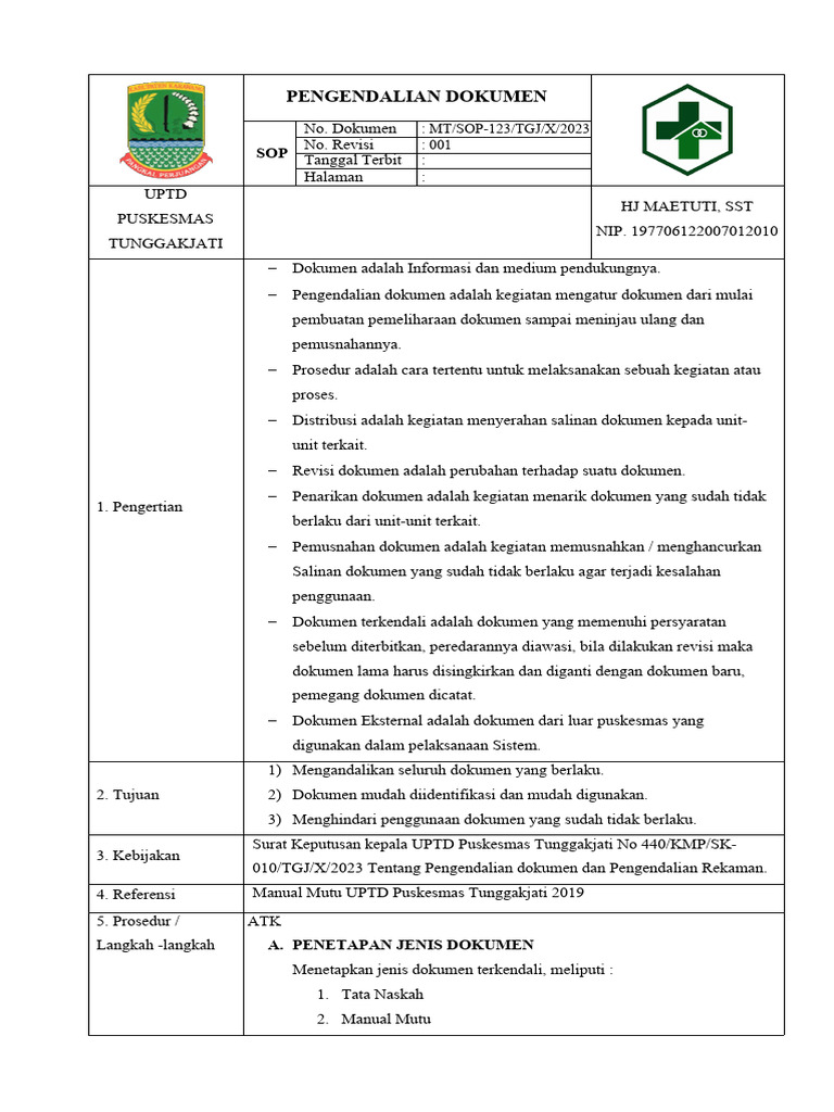 1 Sop Pengendalian Dokumen | PDF