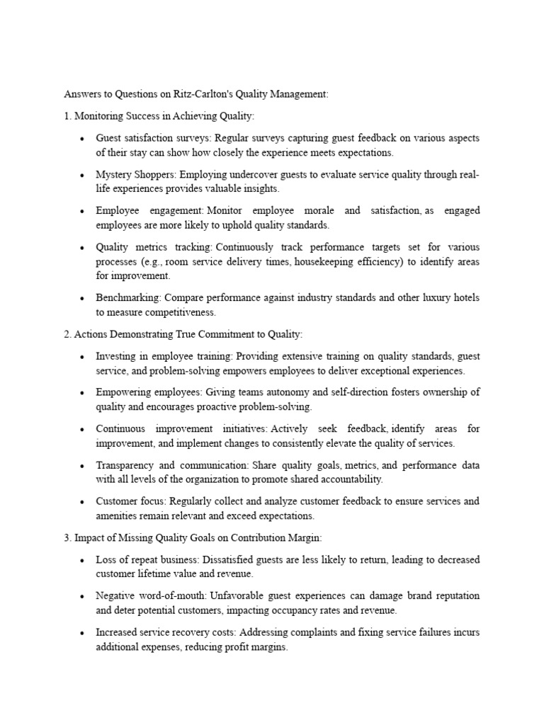 Ritz-Carlton Quality Management Insights | PDF | Customer Satisfaction ...