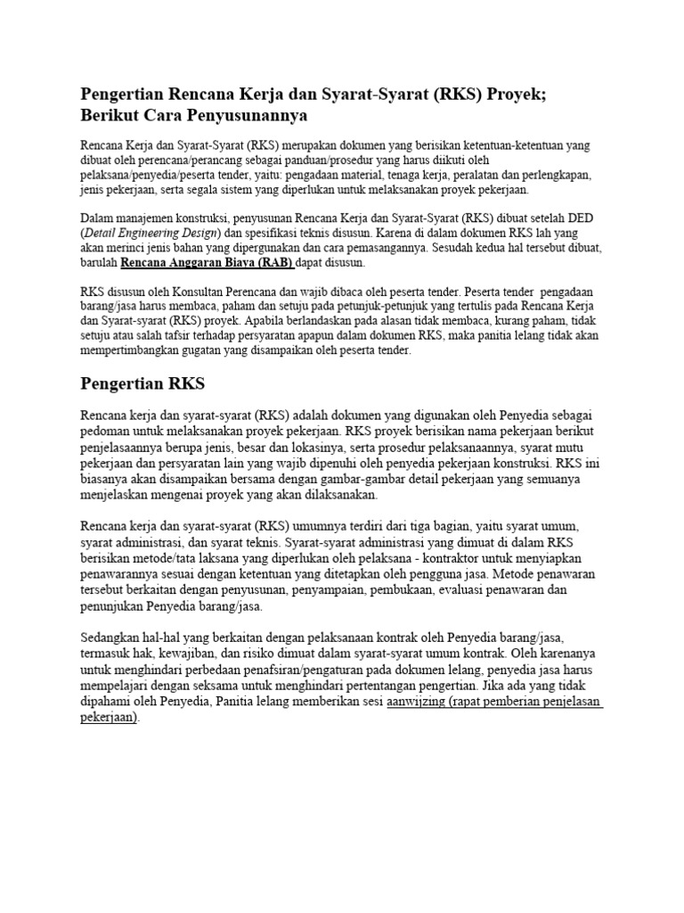 Pengertian Rencana Kerja Dan Syarat & RKK | PDF