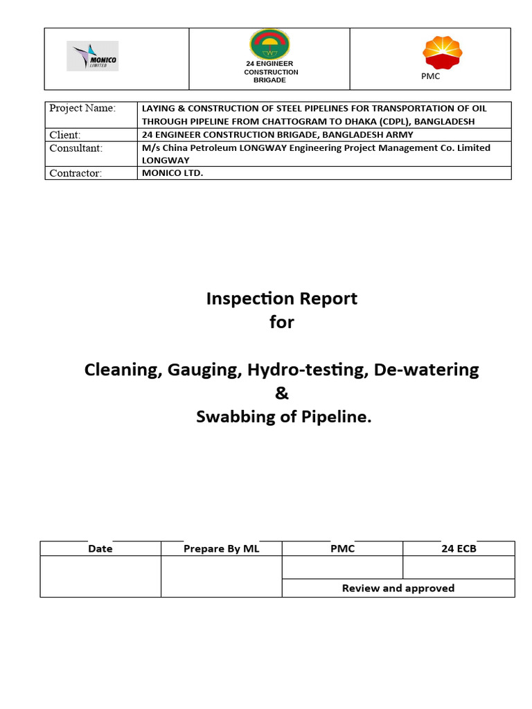 Inspection Report Gor Cleaning, Gauging, Hydrotesting, Dewatering ...