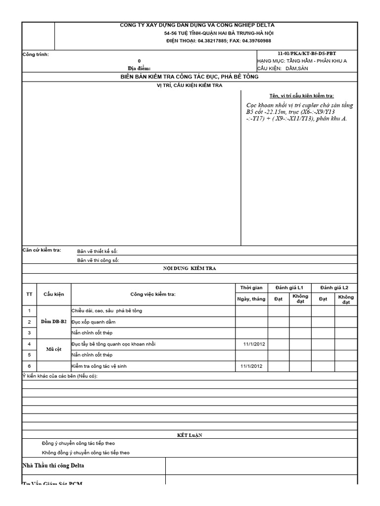3.1.1.3 Bản Checklist Phần Thô - Đài Móng | PDF