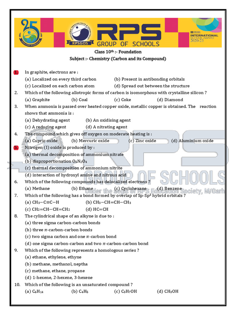 10th Foundation - Chemistry (23-09-2023) | PDF | Carbon | Chemical Bond