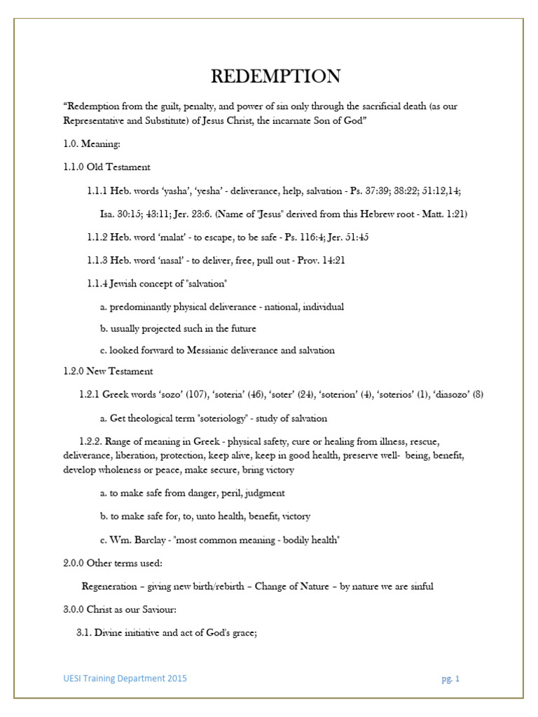 Redemption | PDF | Salvation | Sin