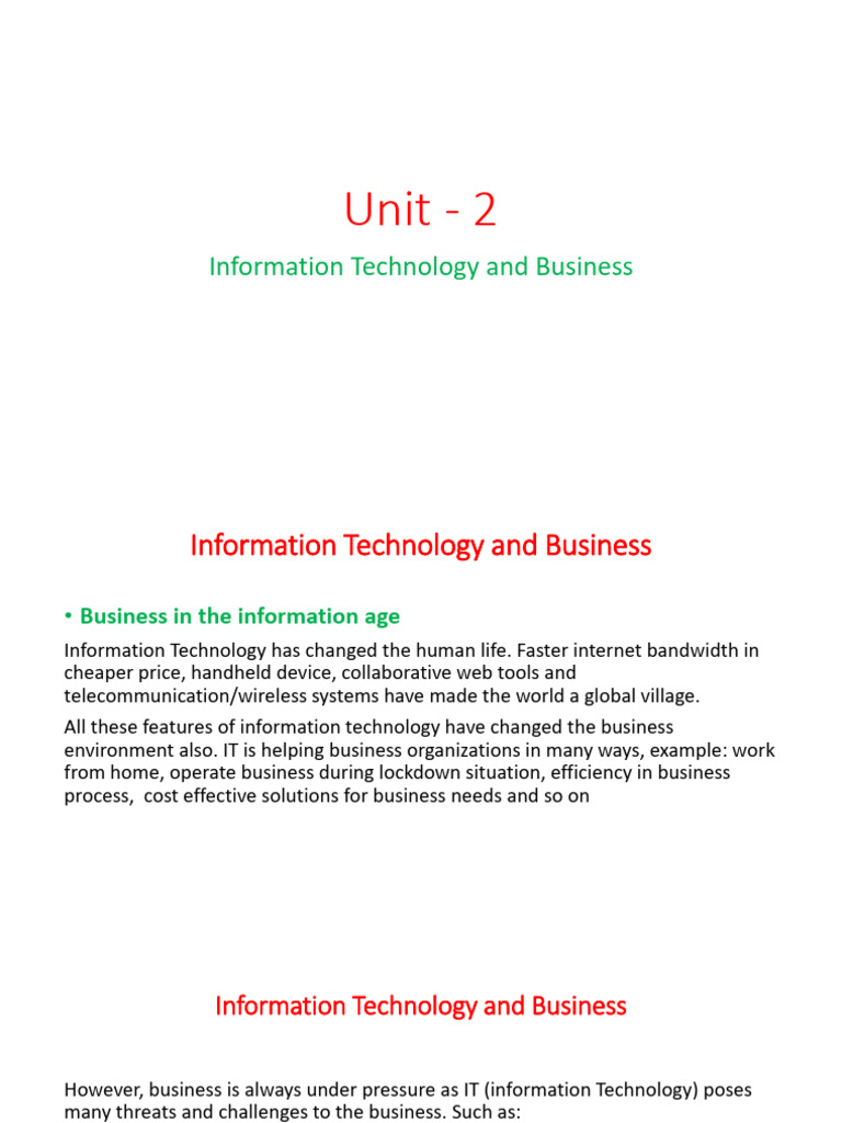 Unit - 2 Information Technology and Business | PDF | Customer Relationship Management | Supply ...