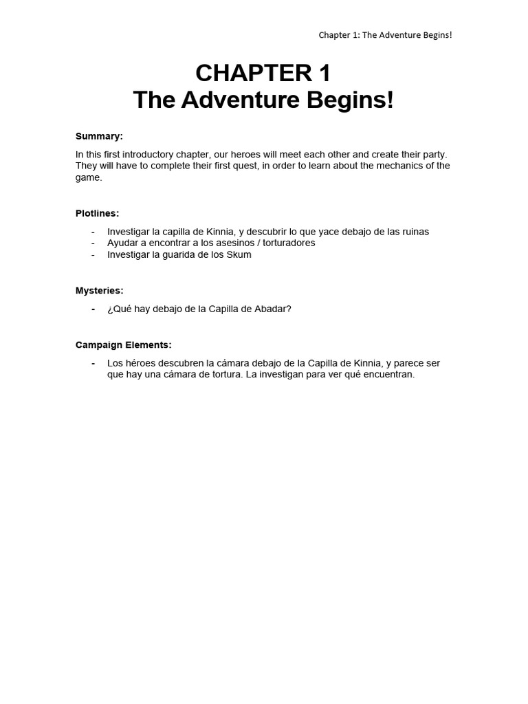 Aventura en Kinnia: Primer Capítulo | PDF