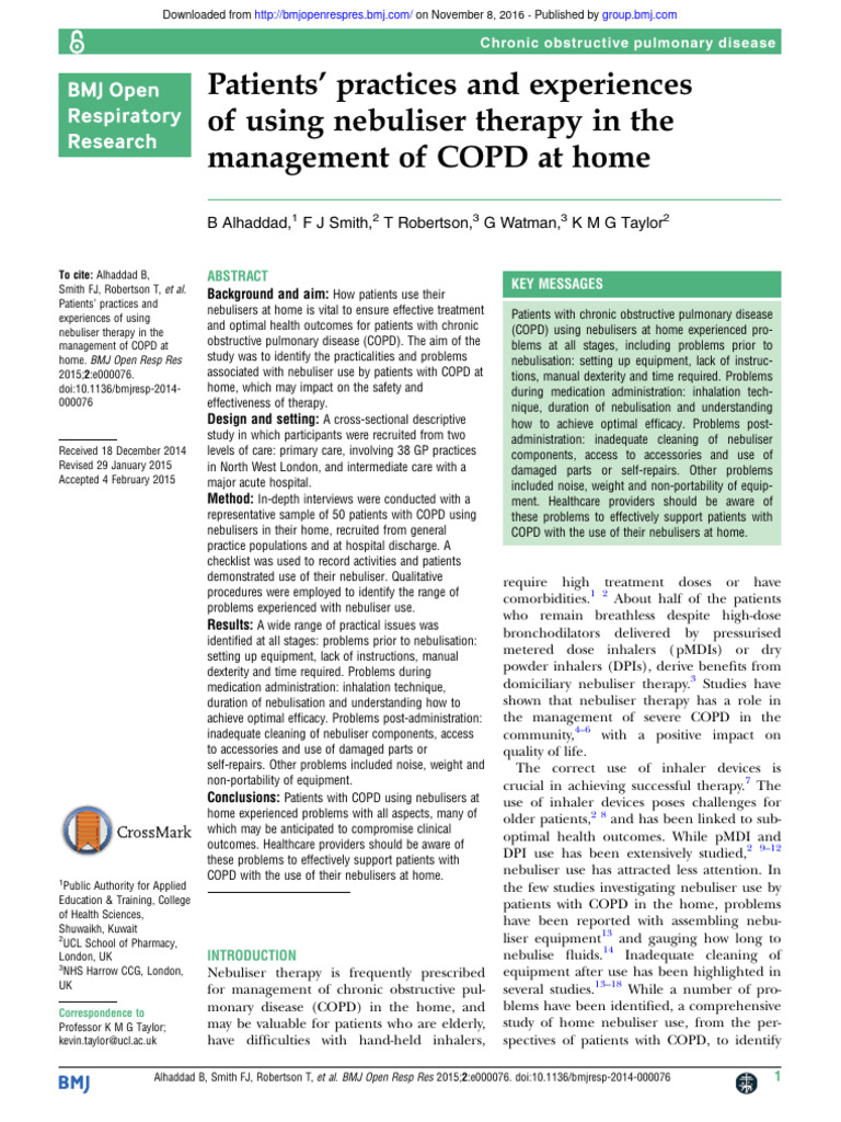 Practices Using Nebuliser at Home | PDF | Chronic Obstructive Pulmonary ...