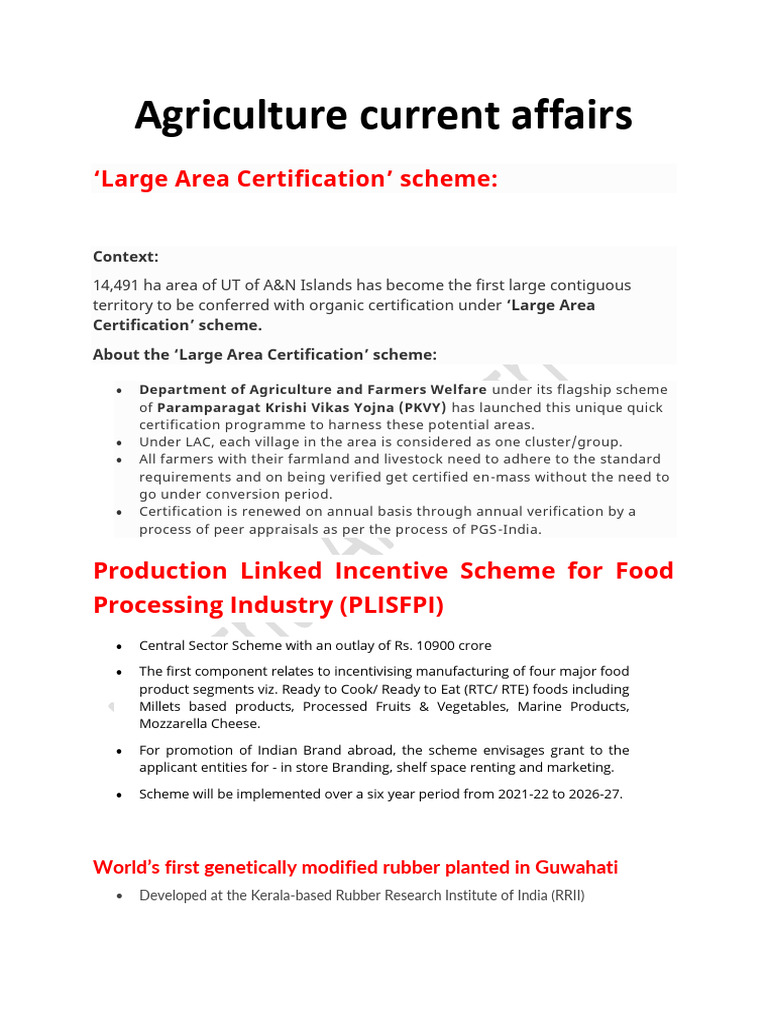 Agriculture Current Affairs | PDF | Agriculture