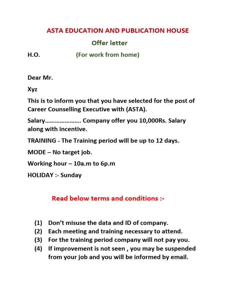Offer Letter Asta | PDF