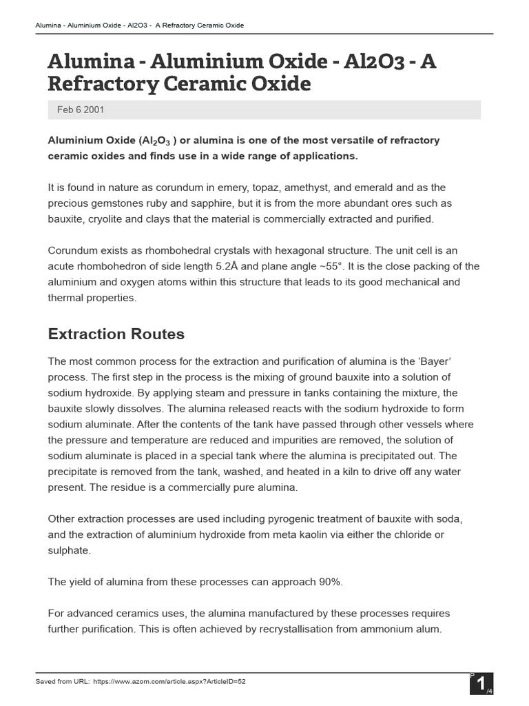 Alumina: Properties and Applications | PDF | Aluminium Oxide | Aluminium