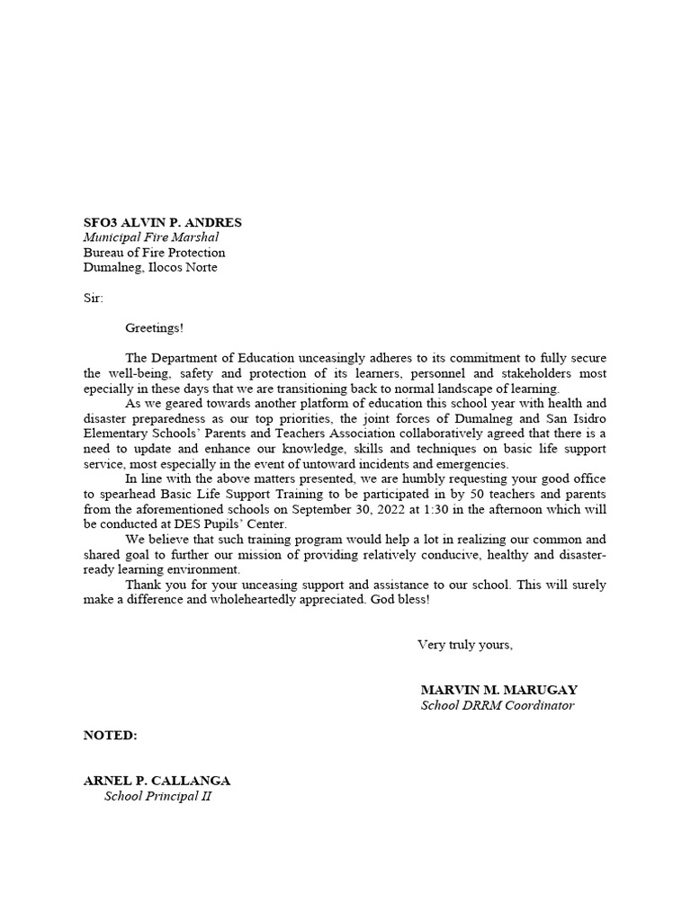 Request Letter BLS Training | PDF | Cognition | Behavior Modification