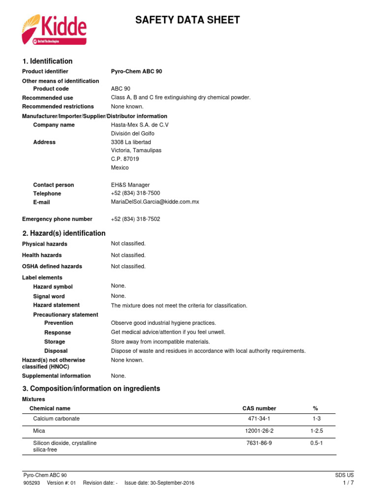 MSDS Pyro-Chem ABC 90 | PDF | Personal Protective Equipment | Dangerous ...